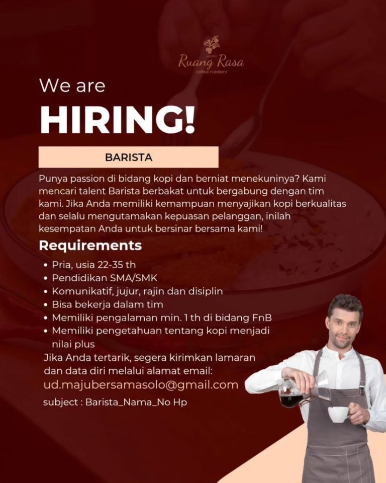 Lowongan Kerja Februari 2026 Barista Ruang Rasa Coffee Eatery di Solo ...