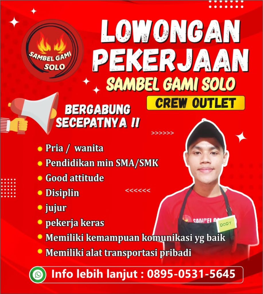 Lowongan Kerja Februari 2026 Crew Outlet Sambel Gami di Solo - INFO ...